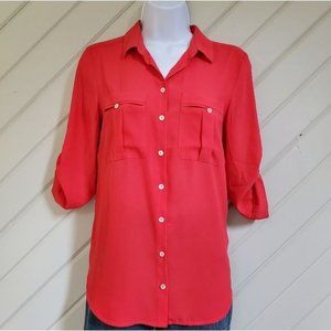 H&M | Tops | Hm Amaranth Sheer Button Down Blouse | Poshmark